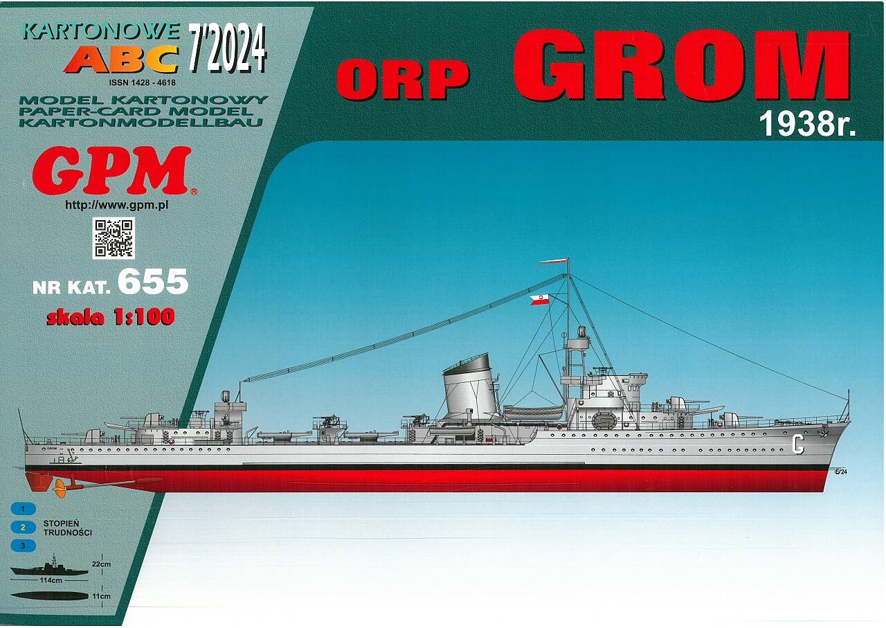 GPM 655 ORP Grom 1938 rok model kartonowy do sklejenia | strefamarzen.pl